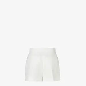 Fendi High-waisted Linen Cotton Shorts With Embroidered Logo