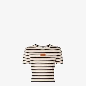 Fendi Ribbed Cotton Knit Striped Cropped Top - Multicolour