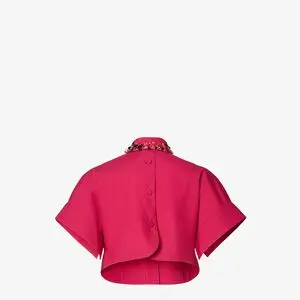 Fendi Cropped Cotton Poplin Shirt With Embellished Collar
