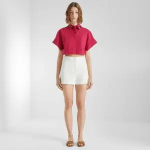 Fendi Cropped Cotton Poplin Shirt With Embellished Collar