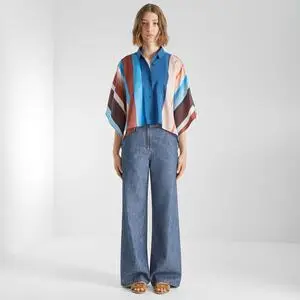 Fendi Silk Habotai Striped Cropped Shirt