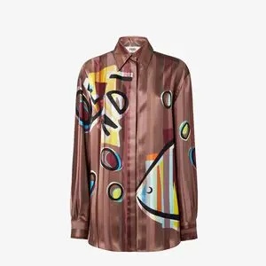 Fendi Silk Pequin Jacquard Shirt With Graphic Motif - Brown