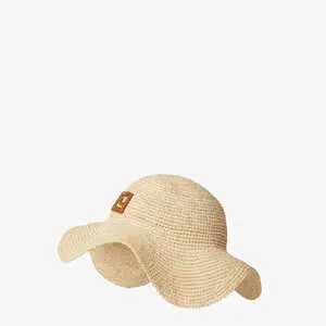 Fendi Raffia Sun Hat With Leather Ff Logo - Beige