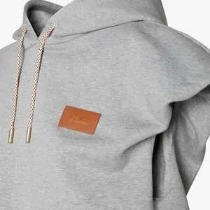 Fendi Mélange Cotton Jersey Sweatshirt With Leather Patch - Grey