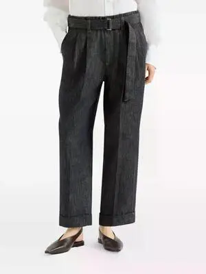 Brunello Cucinelli Cotton Denim-effect Twill Sartorial Trousers With Monili Embroidery - Blue
