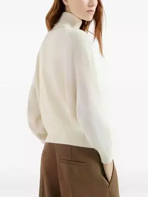 Brunello Cucinelli Cashmere Turtleneck Sweater With Monili - Neutrals