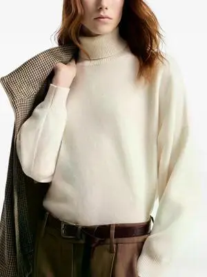Brunello Cucinelli Cashmere Turtleneck Sweater With Monili - Neutrals
