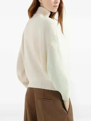 Brunello Cucinelli Cashmere Turtleneck Sweater With Monili - Neutrals