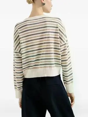 Brunello Cucinelli Virgin Wool, Cashmere, And Silk Sparkling Stripes Sweater - Neutrals