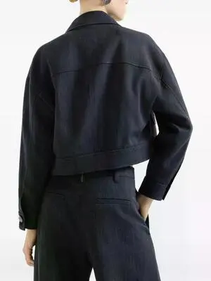 Brunello Cucinelli Virgin Wool Crêpe Cropped Jacket With Monili - Blue
