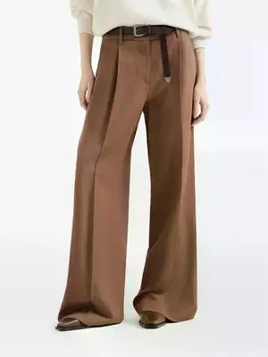 Brunello Cucinelli Virgin Wool And Viscose Tricotine Loose Pleated Trousers With Monili