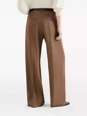 Brunello Cucinelli Virgin Wool And Viscose Tricotine Loose Pleated Trousers With Monili