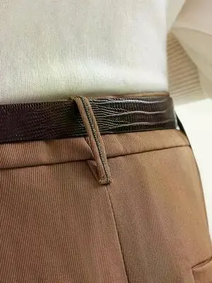 Brunello Cucinelli Virgin Wool And Viscose Tricotine Loose Pleated Trousers With Monili