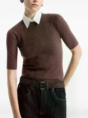 Brunello Cucinelli Sparkling Cashmere Rib-knit Sweater - Brown