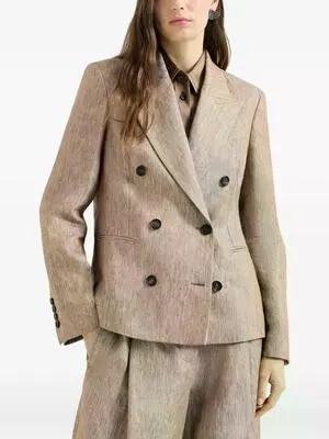 Brunello Cucinelli Linen Denim Double-breasted Blazer With Monili Detail