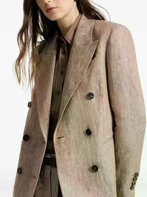Brunello Cucinelli Linen Denim Double-breasted Blazer With Monili Detail