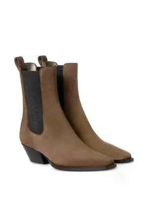 Brunello Cucinelli Suede Chelsea Boots With Monili Embroidery - Neutrals
