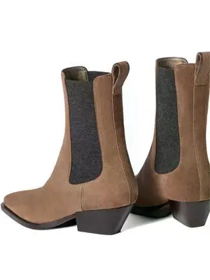 Brunello Cucinelli Suede Chelsea Boots With Monili Embroidery - Neutrals