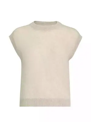 Brunello Cucinelli Sparkling Mohair And Wool Knit T-shirt With Monili Detail - Neutrals