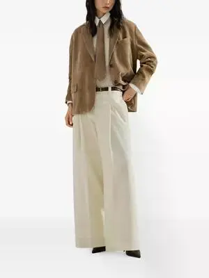 Brunello Cucinelli Pleated Trousers With Monili Detail - Neutrals