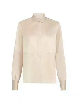 Brunello Cucinelli Stretch Silk Satin Shirt With Monili Decoration - Neutrals