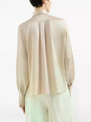 Brunello Cucinelli Stretch Silk Satin Shirt With Monili Decoration - Neutrals