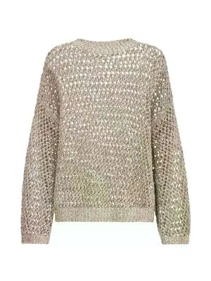 Brunello Cucinelli Dazzling Chiné Net Sweater In Silk And Linen - Neutrals
