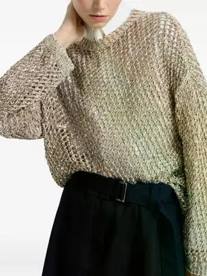Brunello Cucinelli Dazzling Chiné Net Sweater In Silk And Linen - Neutrals