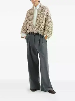 Brunello Cucinelli Silk And Linen Dazzling Waves Cardigan - Neutrals