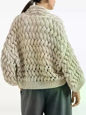 Brunello Cucinelli Silk And Linen Dazzling Waves Cardigan - Neutrals