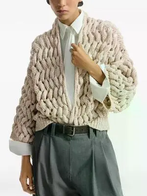 Brunello Cucinelli Silk And Linen Dazzling Waves Cardigan - Neutrals
