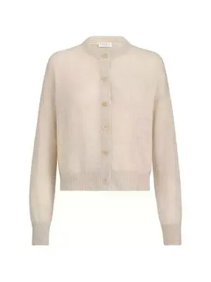 Brunello Cucinelli Sparkling Mohair And Wool Cardigan With Monili - Neutrals