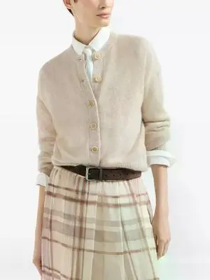 Brunello Cucinelli Sparkling Mohair And Wool Cardigan With Monili - Neutrals