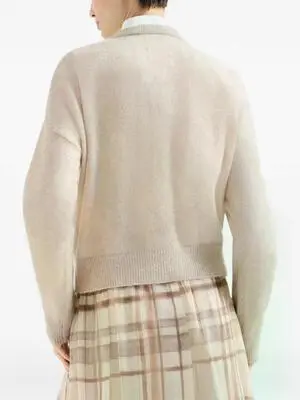 Brunello Cucinelli Sparkling Mohair And Wool Cardigan With Monili - Neutrals