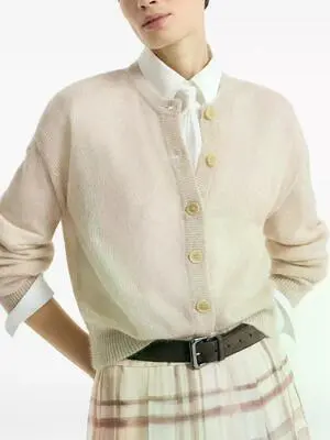 Brunello Cucinelli Sparkling Mohair And Wool Cardigan With Monili - Neutrals