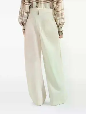 Brunello Cucinelli Dyed Cotton And Wool Wrinkled Denim Five-pocket Baggy Trousers With Monili - Neutrals