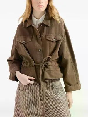 Brunello Cucinelli Garment-dyed Cotton And Linen Cover Outerwear Jacket With Monili - Brown
