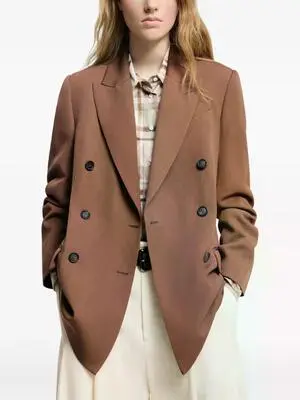Brunello Cucinelli Virgin Wool And Viscose Tricotine Blazer With Monili - Brown