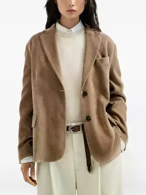Brunello Cucinelli Fluid Corduroy Blazer With Monili Detail - Neutrals