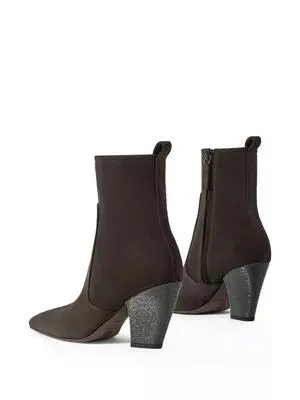 Brunello Cucinelli Suede Ankle Boots With Embellished Heel