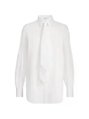 Brunello Cucinelli Cotton Poplin Shirt With Monili Detail And Tie - White