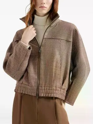 Brunello Cucinelli Sparkling Houndstooth Virgin Wool Jacket - Brown