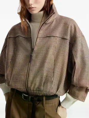 Brunello Cucinelli Sparkling Houndstooth Virgin Wool Jacket - Brown