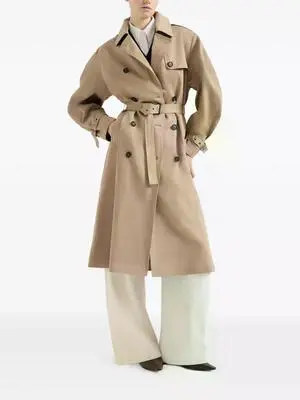 Brunello Cucinelli Cotton And Linen Twill Trench With Monili