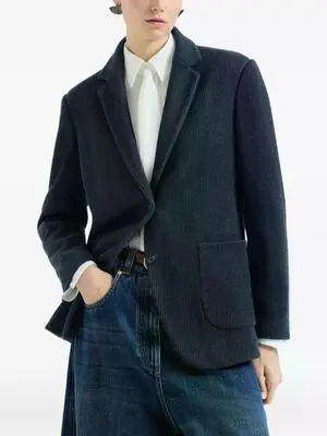 Brunello Cucinelli Sparkling Cotton And Viscose English Rib Knit Blazer With Monili - Blue