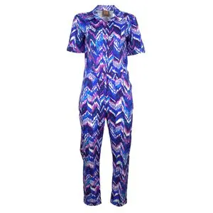LALIPOP DESIGN Electric Ocean Cotton Jumpsuit With Colorful Zigzag Print - Blue