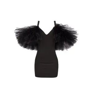 LIA ARAM Signature Tulle-trimmed Symmetrical Mini Dress - Black
