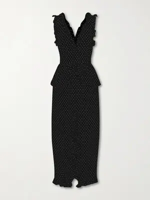 Alessandra Rich Polka-dot Silk Midi Dress - Black