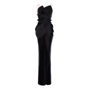ACOB À PORTER Victoria Satin Maxi Dress With Oversized Flower Applique