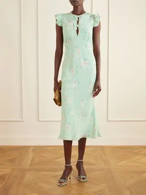 Alessandra Rich Floral-print Silk Midi Dress With Ruffle Trim